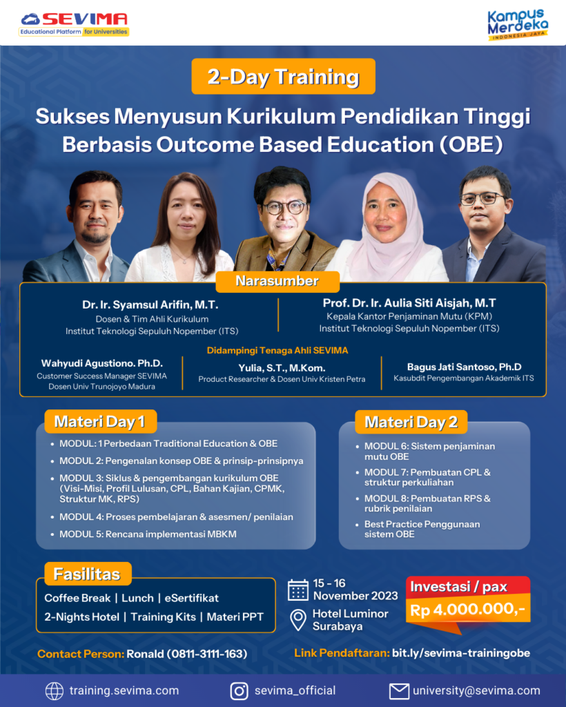 INTENSIVE TRAINING: Sukses Menyusun Kurikulum Pendidikan Tinggi Berbasis Outcome Based Education ...