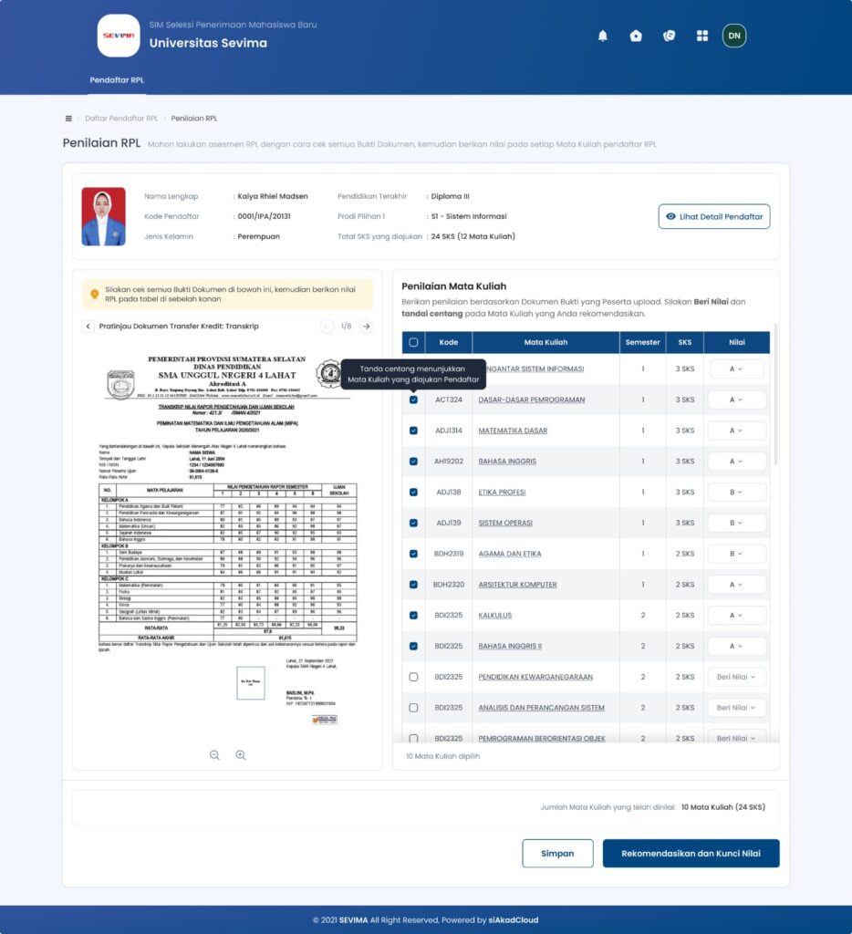 Sistem Akademik yang Mendukung Implementasi Program Rekognisi ...